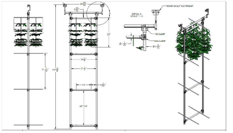 Railex 510 Trolley with 4-Level Cannabis Drying Rack - Railex Conveyor ...